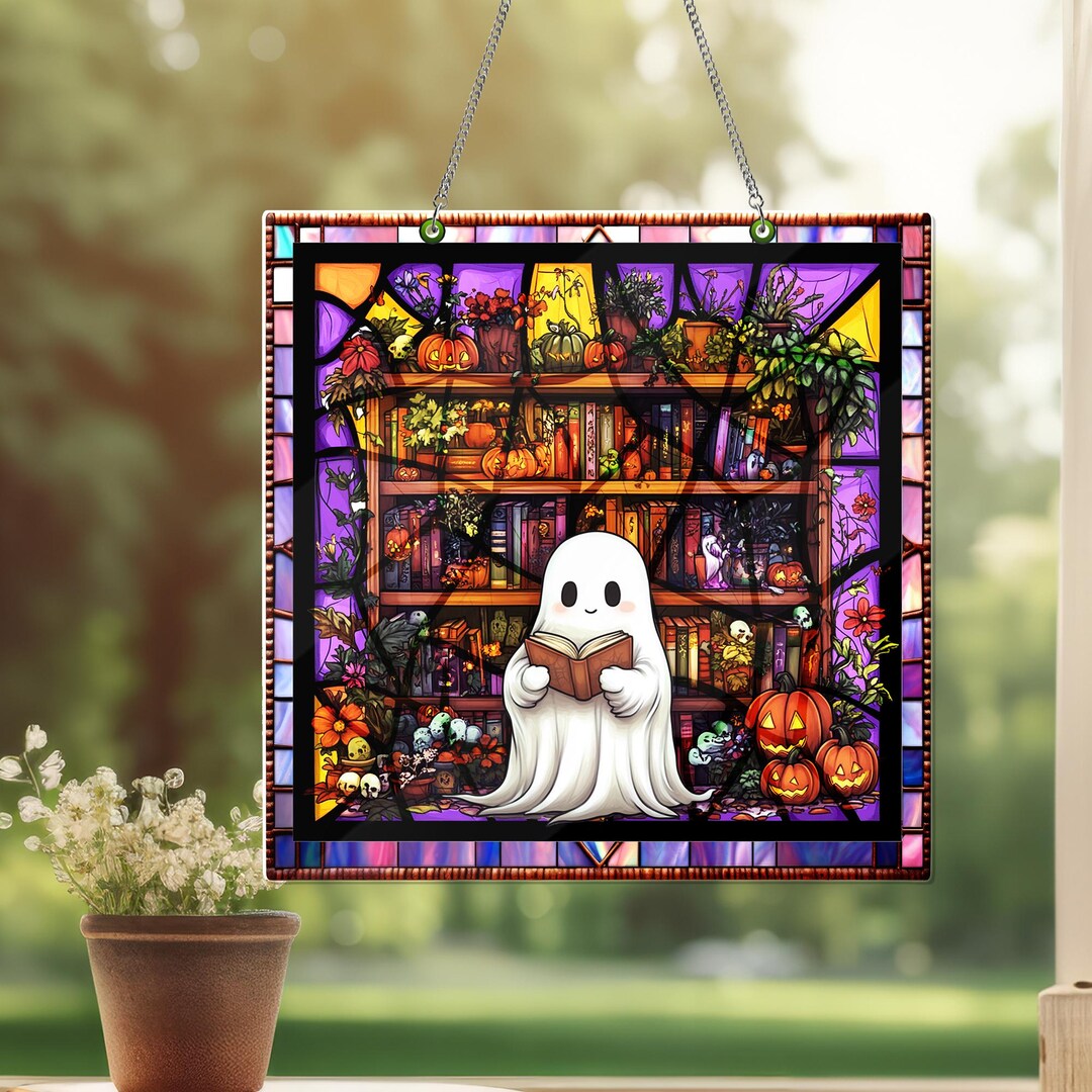 Gothic Acrylic Hanging Window, Ghost Funny Halloween Stain Glass ...
