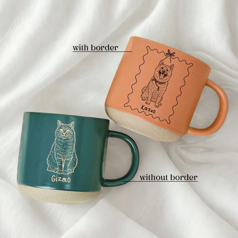 Custom Pet Portrait Pottery Mug With Name, Personalized Dog Portrait ...