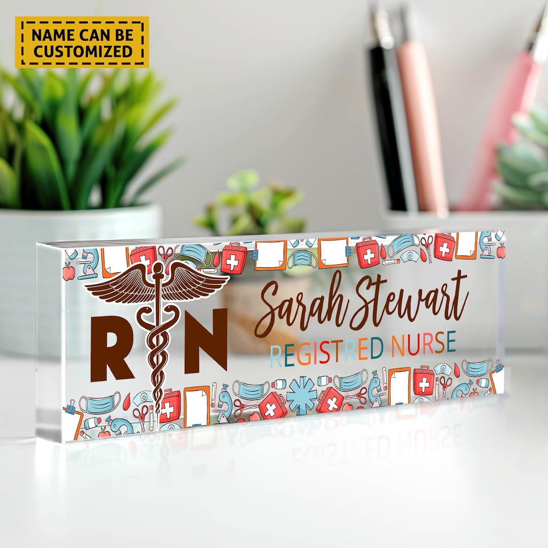 LPN, RN, Nurse Glass Office Desk Name Plate, Clear Personalized ...