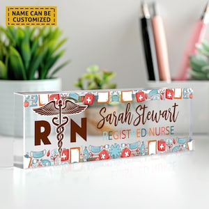 LPN, RN, Nurse Glass Office Desk Name Plate, Clear Personalized ...