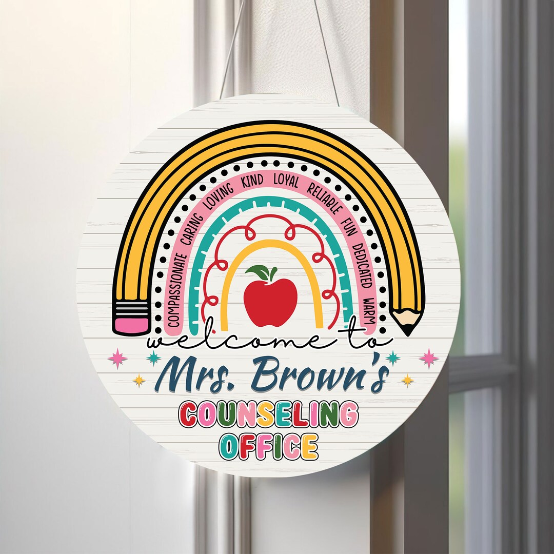 Custom Teacher Door Sign, School Counselor Door Hanger Gift, School ...