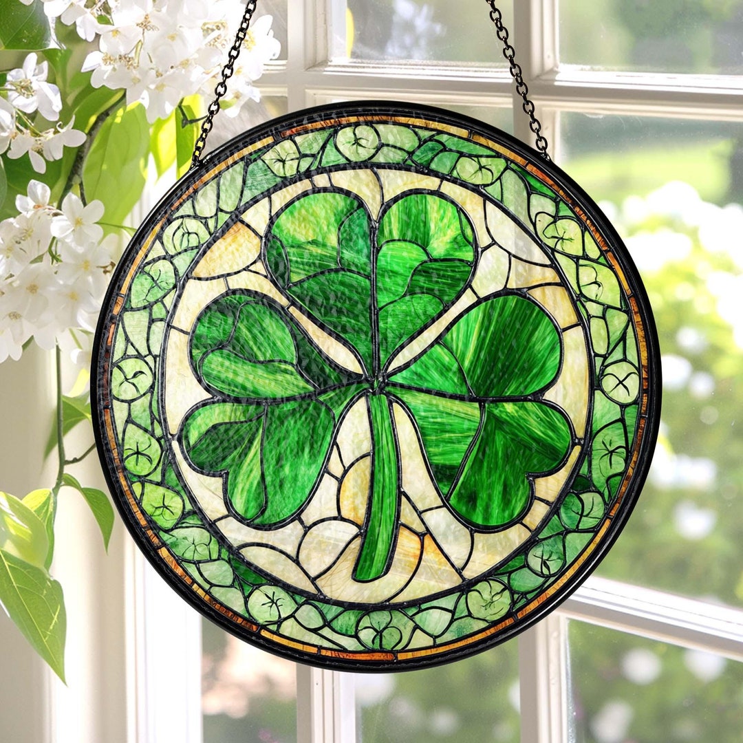 Shamrock Stained Glass Suncatcher, Shamrock Suncatcher, Shamrock Glass ...