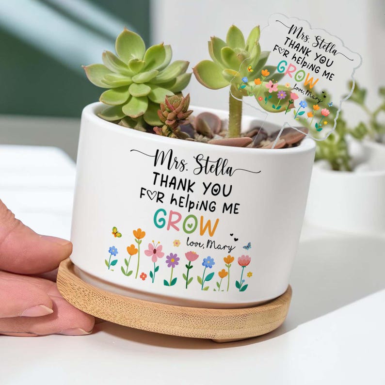 Personalized Teacher Flower Pot, Thank You for Helping Me Grow Planter ...