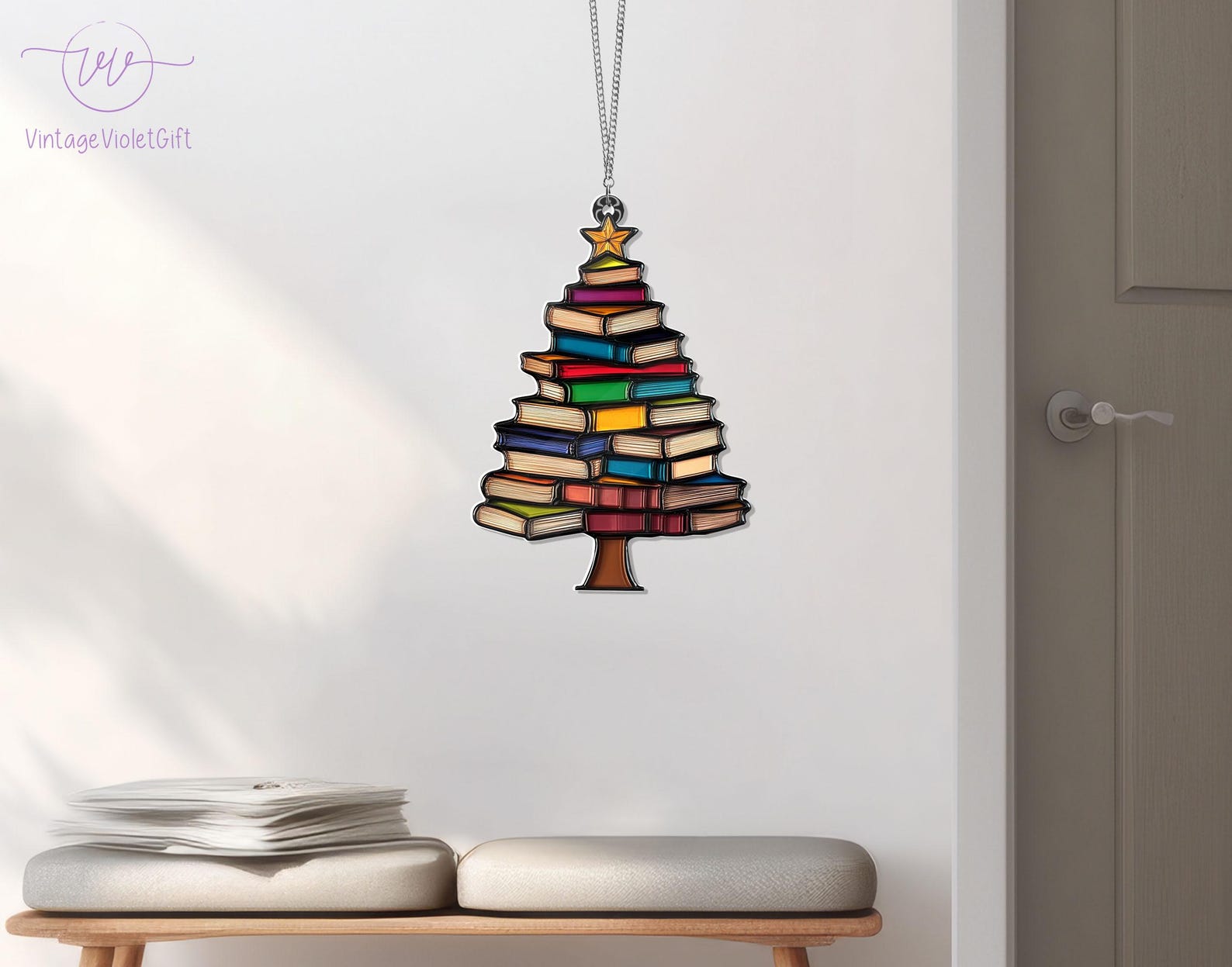 Christmas Book Tree Suncatcher Ornament, Book Lover Gift, Christmas ...