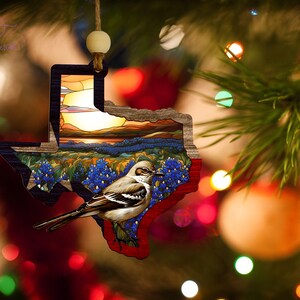 Texas Suncatcher Ornament, Texas Stained Ornament, Northern Mockingbird ...