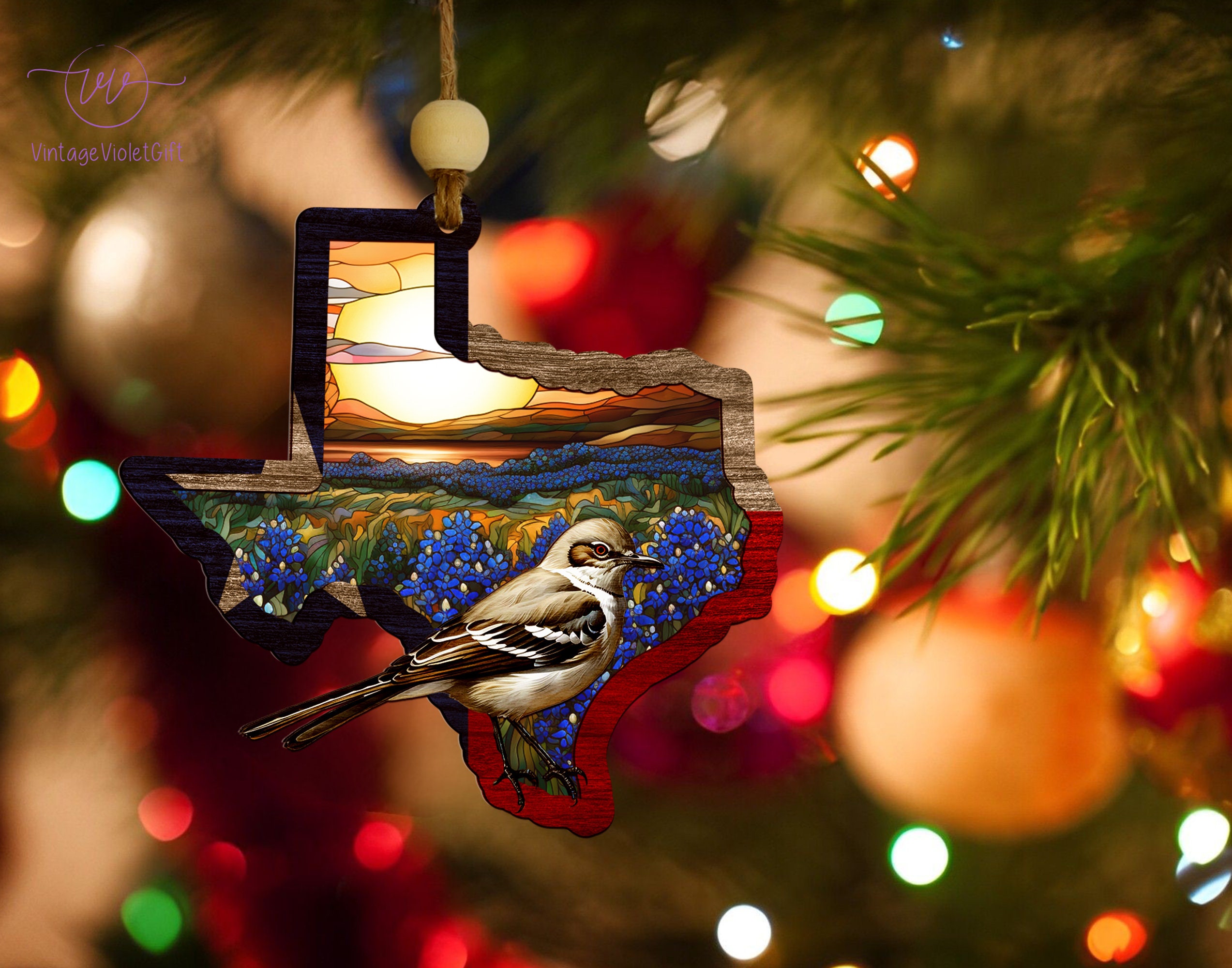 Texas Suncatcher Ornament, Texas Stained Ornament, Northern Mockingbird ...
