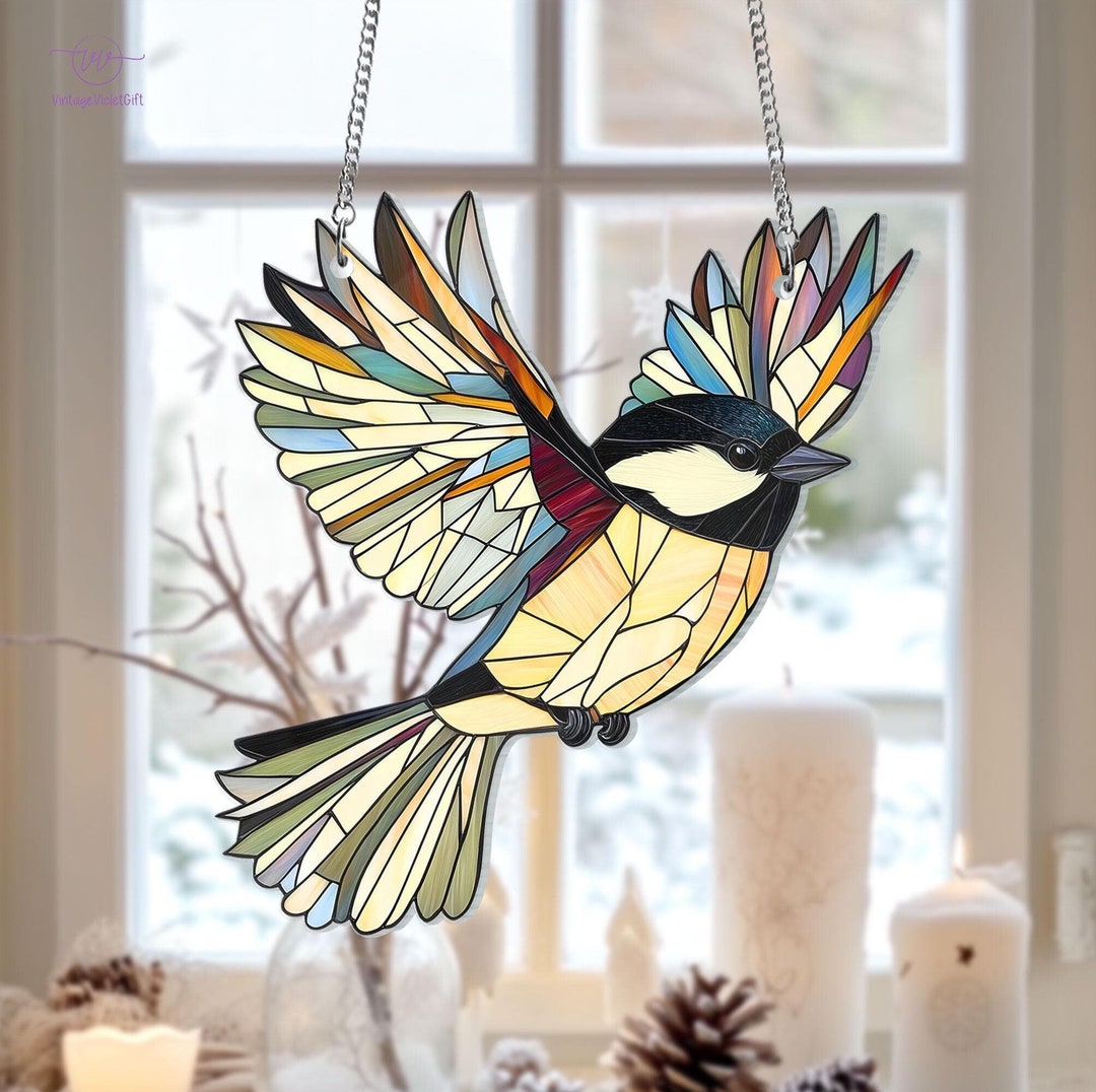 Chickadee Suncatcher Ornament, Bird Lovers Window Hangings Christmas ...