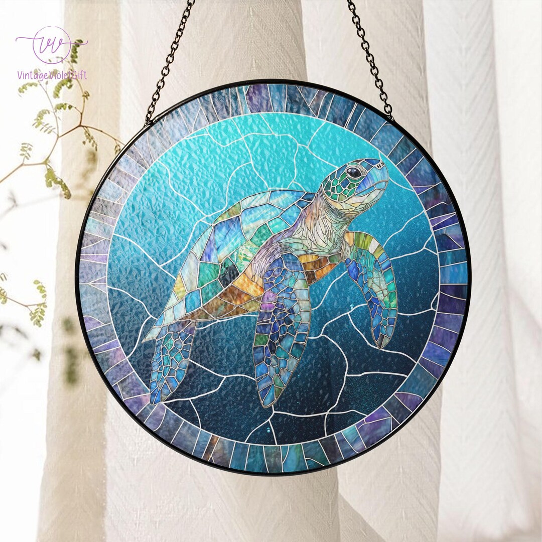 Sea Turtle Stained Glass Suncatcher, Turtle Window Hanging, Mothers Day ...