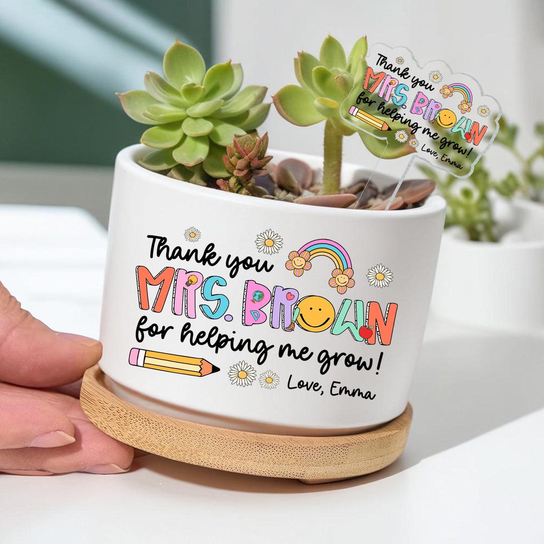 Personalized Thank You Teacher Gift, Custom Teacher Plant Pot, Marker ...