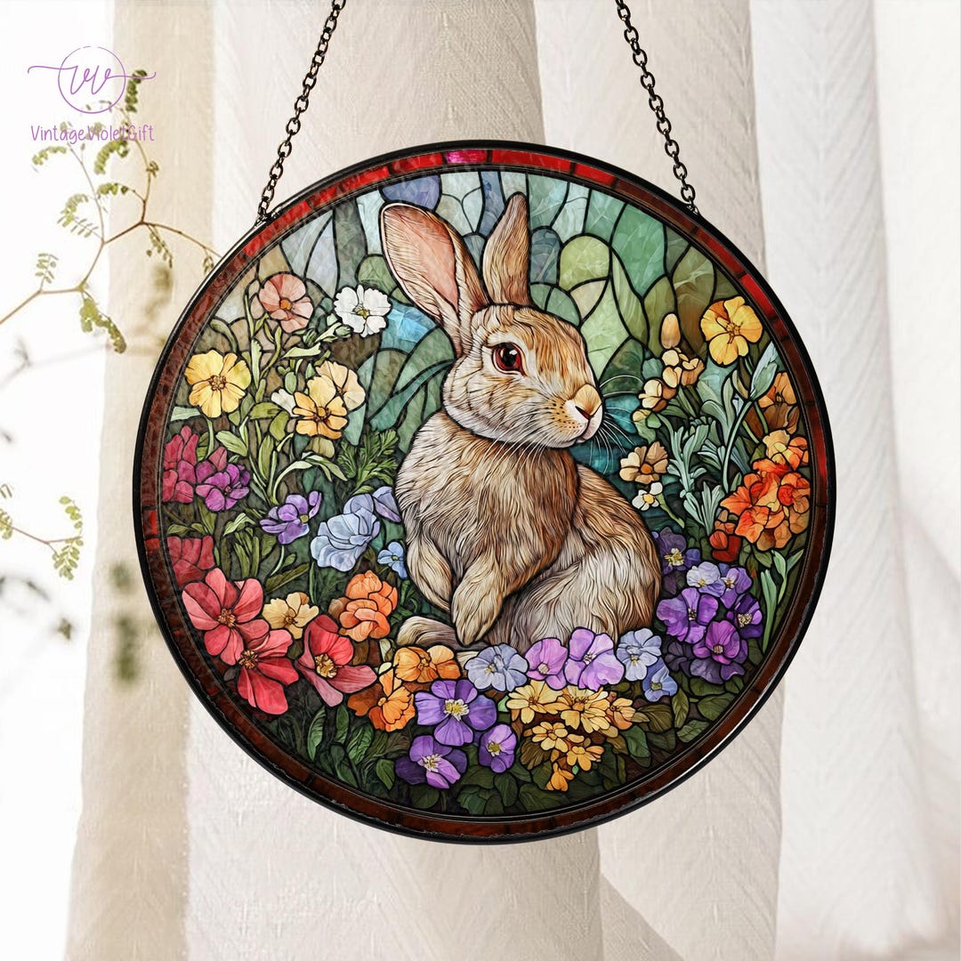 Rabbit Stained Glass Suncatcher, Bunny Suncatcher, Cute Suncatcher ...