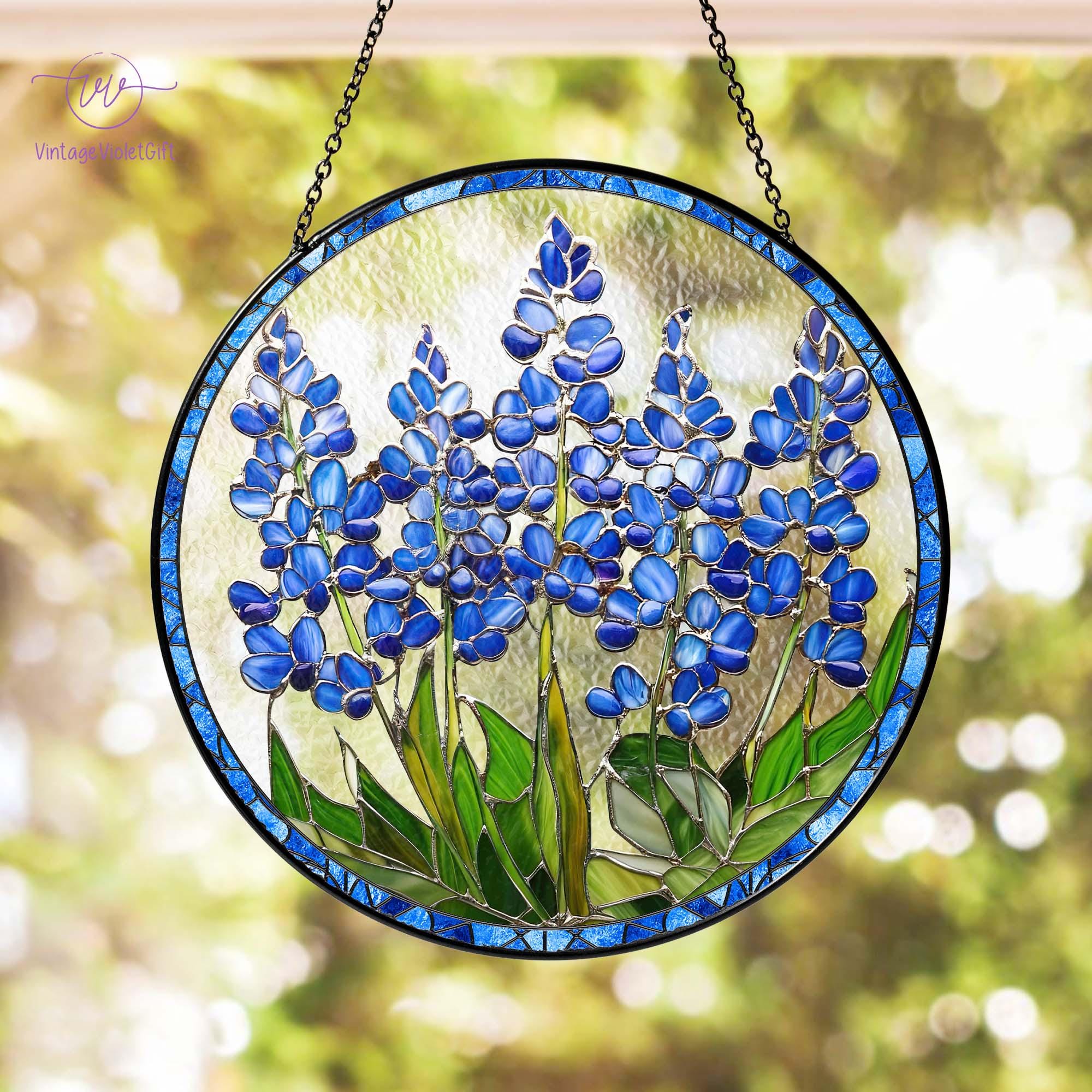 Texas Bluebonnet Stained Glass Suncatcher, Texas State Flower Window ...
