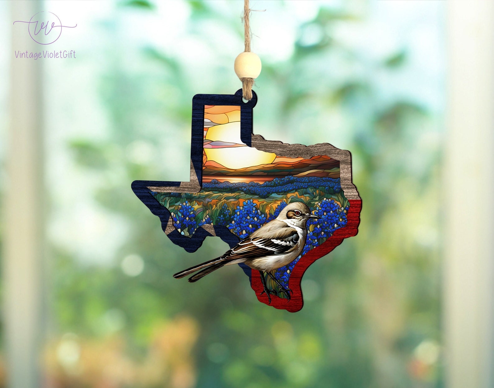 Texas Suncatcher Ornament, Texas Stained Ornament, Northern Mockingbird ...