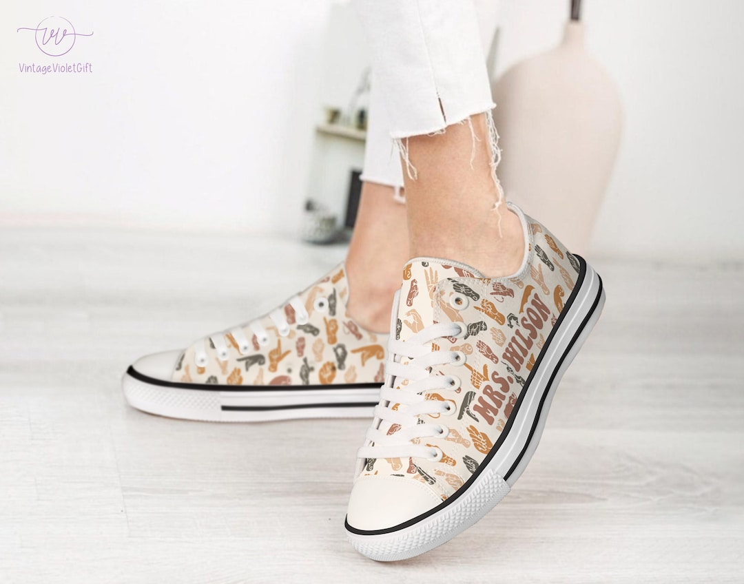 ASL Support Shoes, Personalized ASL Awareness Lowtop Shoes, Sign ...