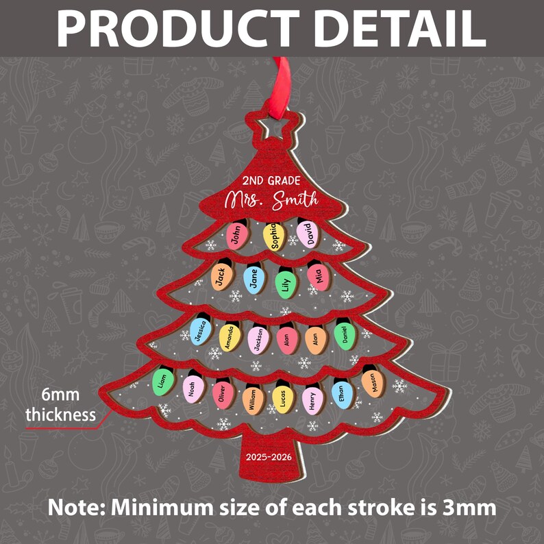 Custom Classroom List Teacher Christmas Tree Ornament, Personalized ...