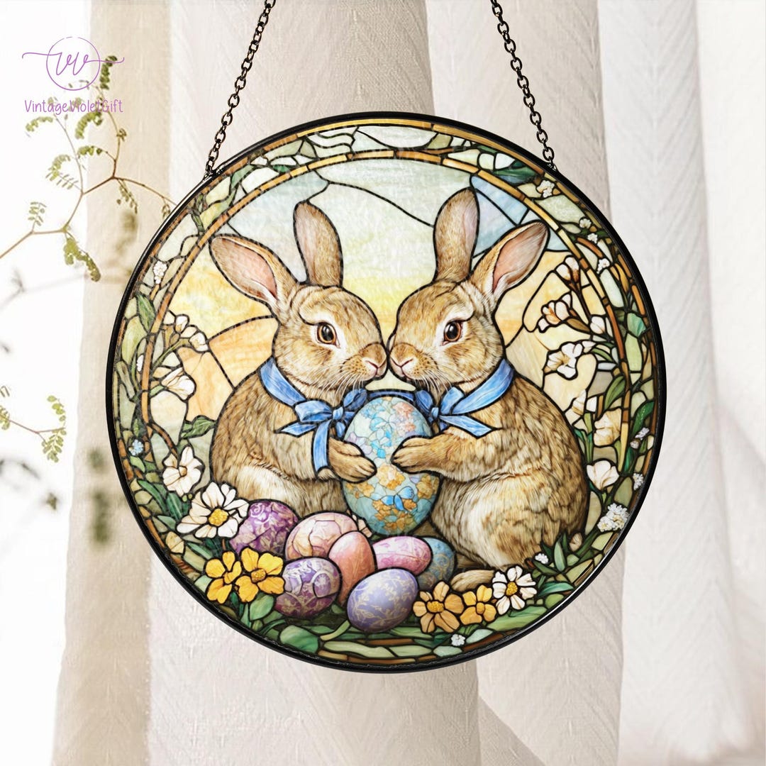 Bunny Easter Stained Glass Suncatcher, Easter Egg Window Decor ...