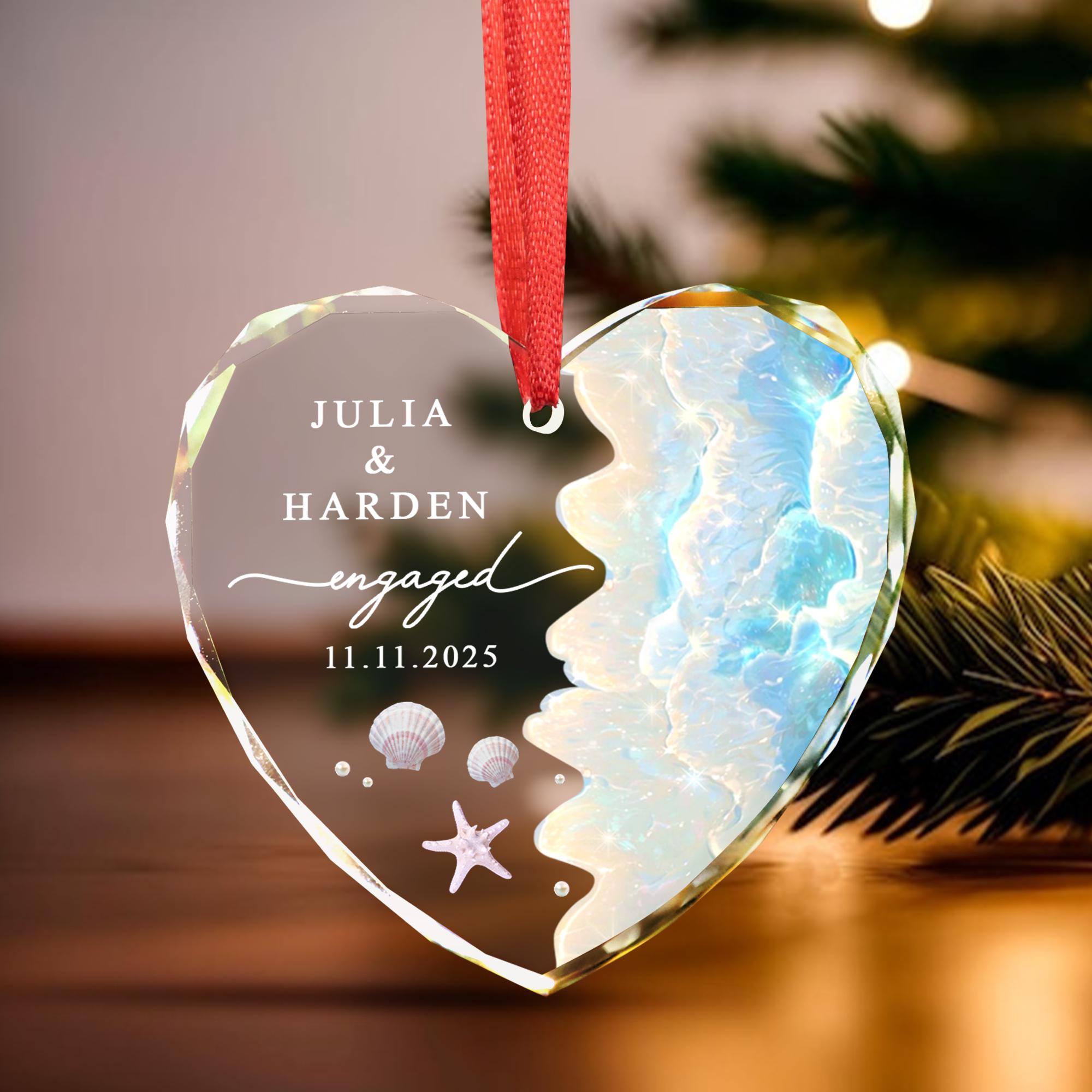 Personalized Beach Engaged Ornament, Custom Engaged 2025 Glass Ornament ...