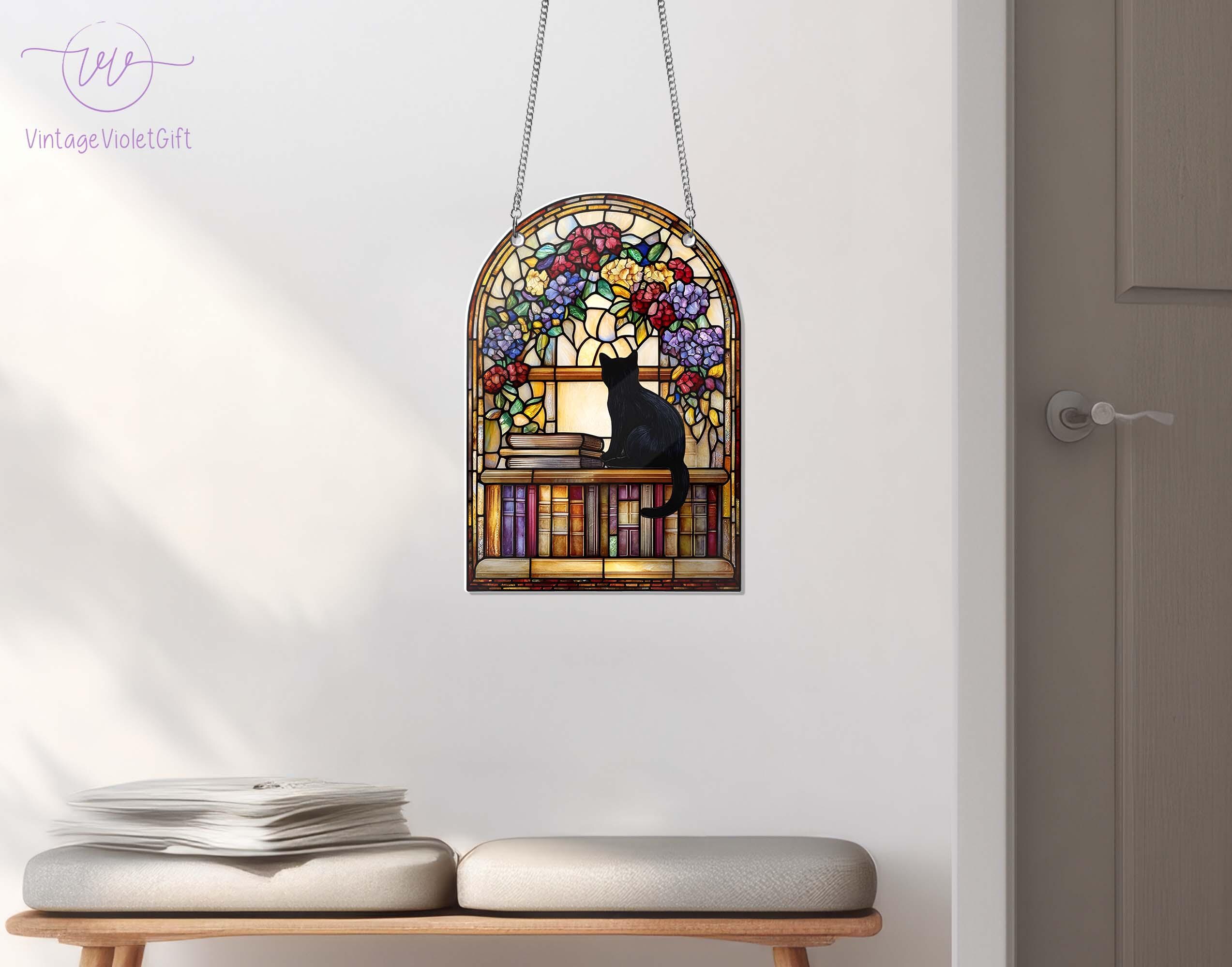 Personalized Cat Book Suncatcher, Black Cat Breeds Window Hanging ...