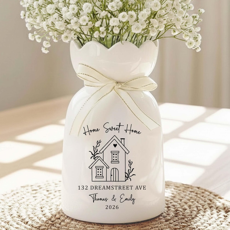 Personalised First Home Gift, Custom Flower Vase for New Home Occasion ...