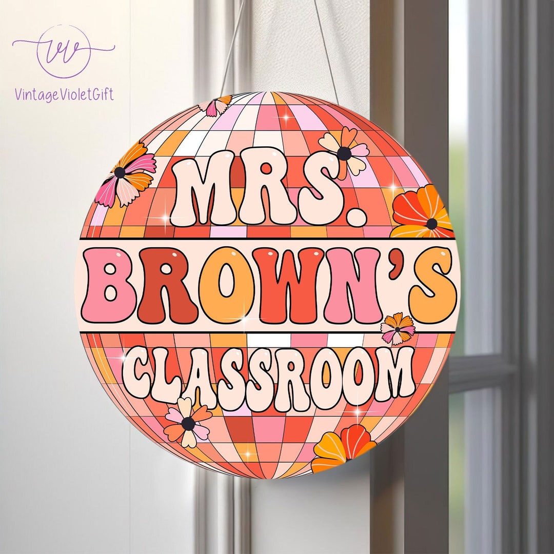 Personalized Teacher Door Hanger, Teacher Disco Ball Door Sign, Groovy ...