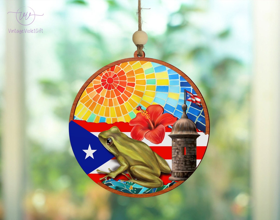 Puerto Rico Suncatcher Ornament, Coqui and El Morro Castle Keepsake ...