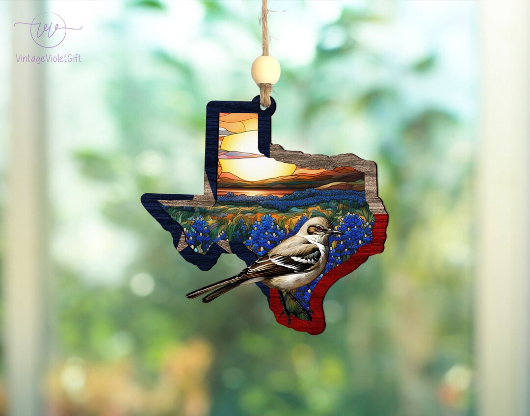 Texas Suncatcher Ornament, Texas Stained Ornament, Northern Mockingbird ...