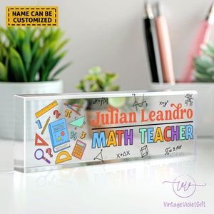 Math Teacher Appreciation Gift, Custom Desk Name Plate Plaque ...