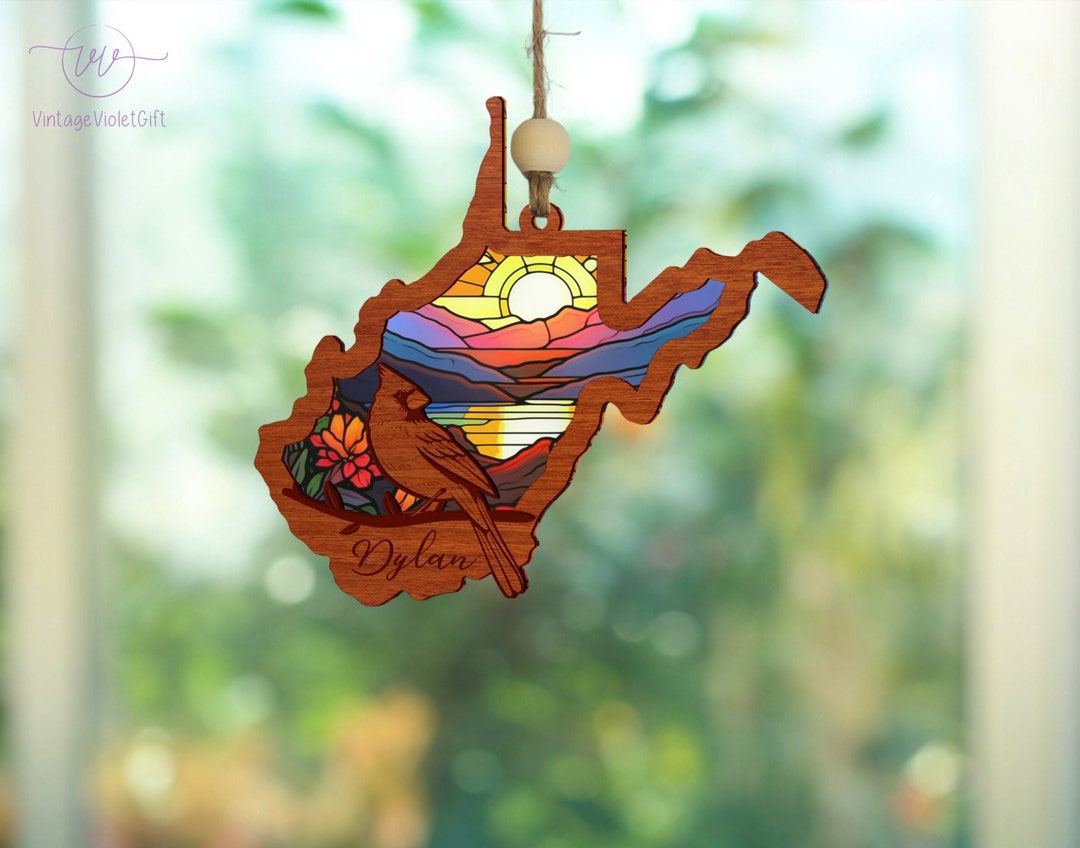 West Virginia Suncatcher Ornament, Custom Cardinal Ornament, Cardinal ...