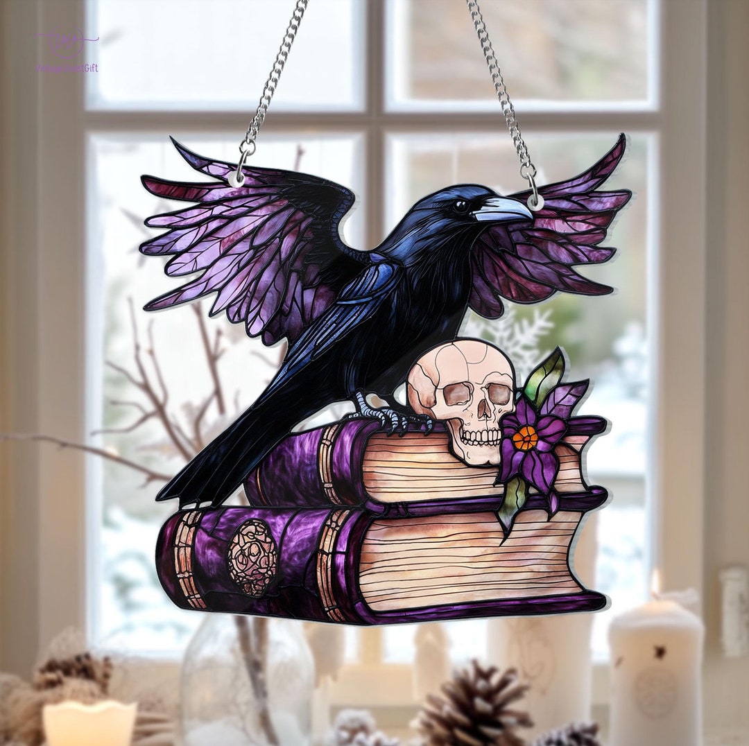 Raven Suncatcher Acrylic Window Decor, Raven Skull Acrylic Window ...
