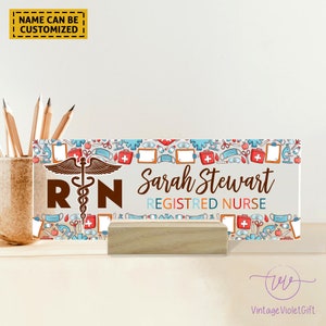 LPN, RN, Nurse Glass Office Desk Name Plate, Clear Personalized ...