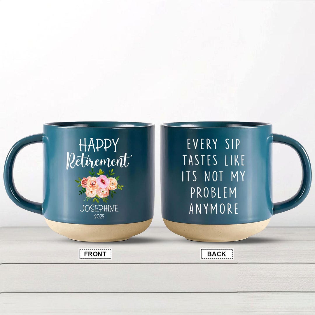 Happy Retirement Mug, Custom Floral Retirement Coffee Mug, Funny ...