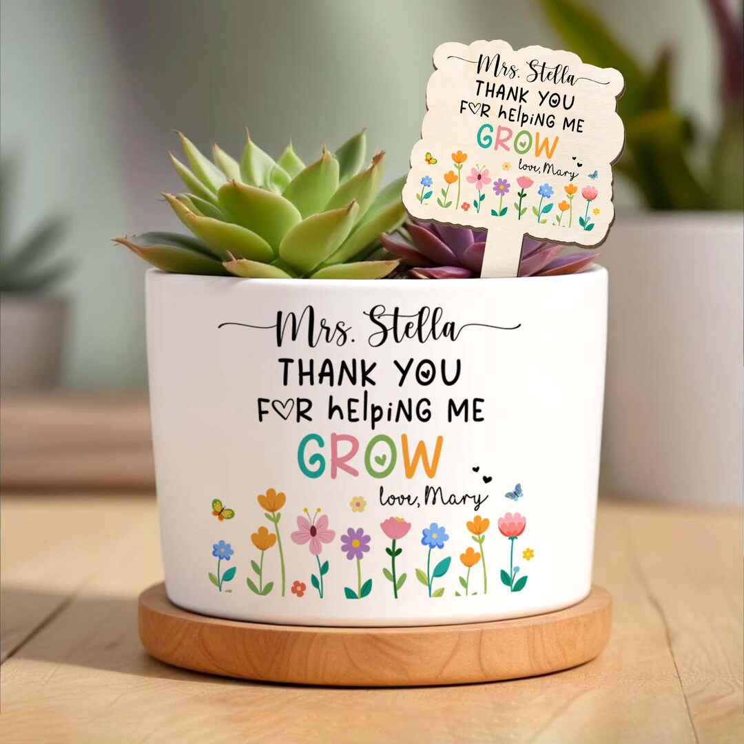 Personalized Teacher Flower Pot, Thank You for Helping Me Grow Planter ...