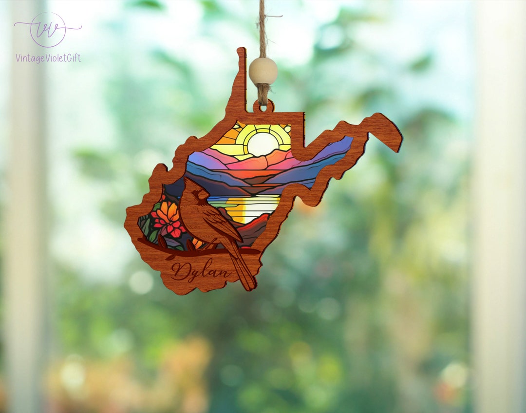 West Virginia Suncatcher Ornament, Custom Cardinal Ornament, Cardinal ...
