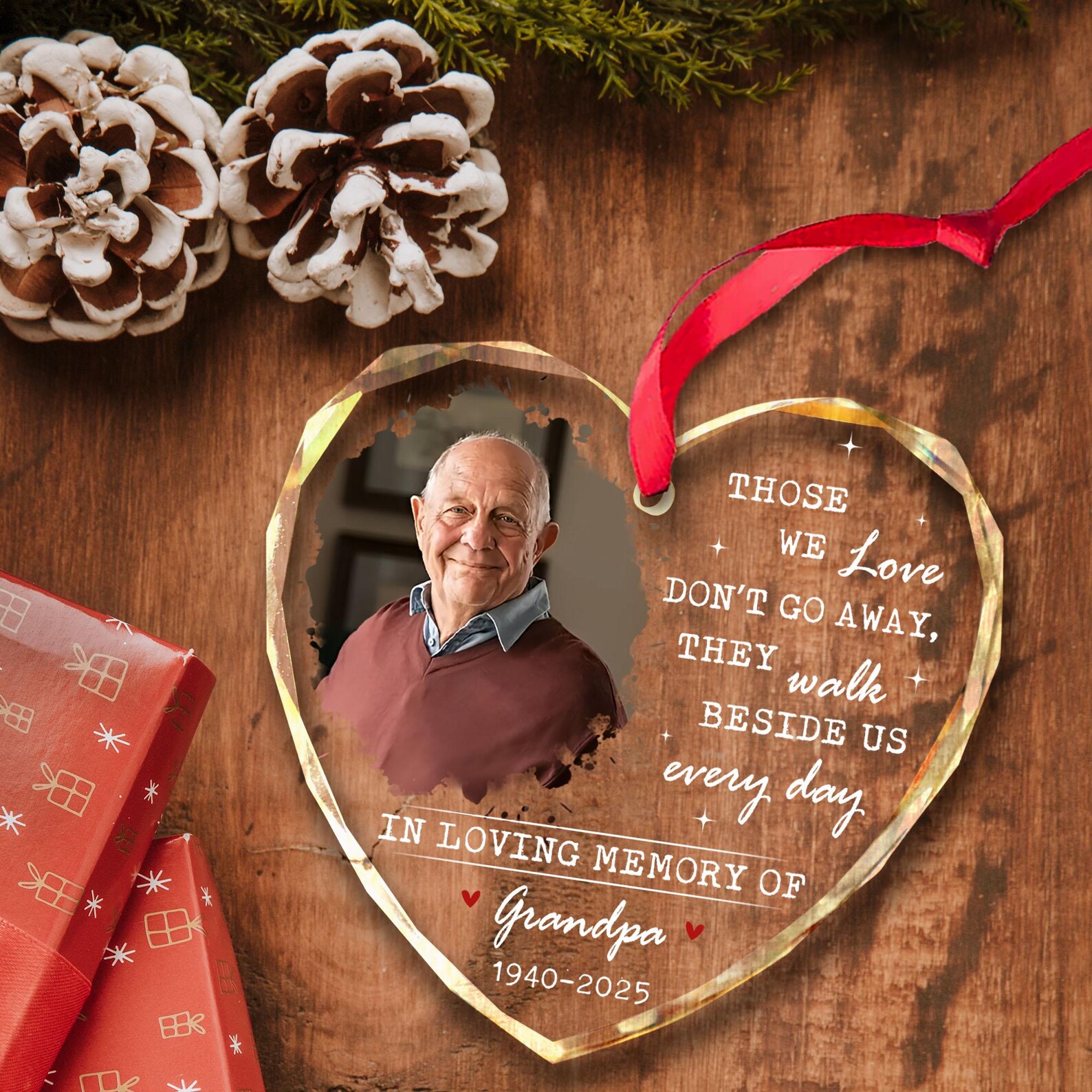 Custom Photo Dad Memorial Ornament, Grandpa Memorial Christmas Ornament ...