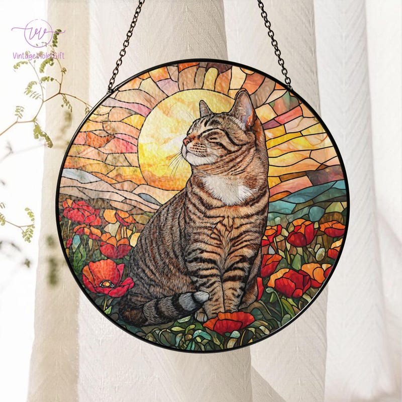 Stained Glass Lamps Cat - Etsy