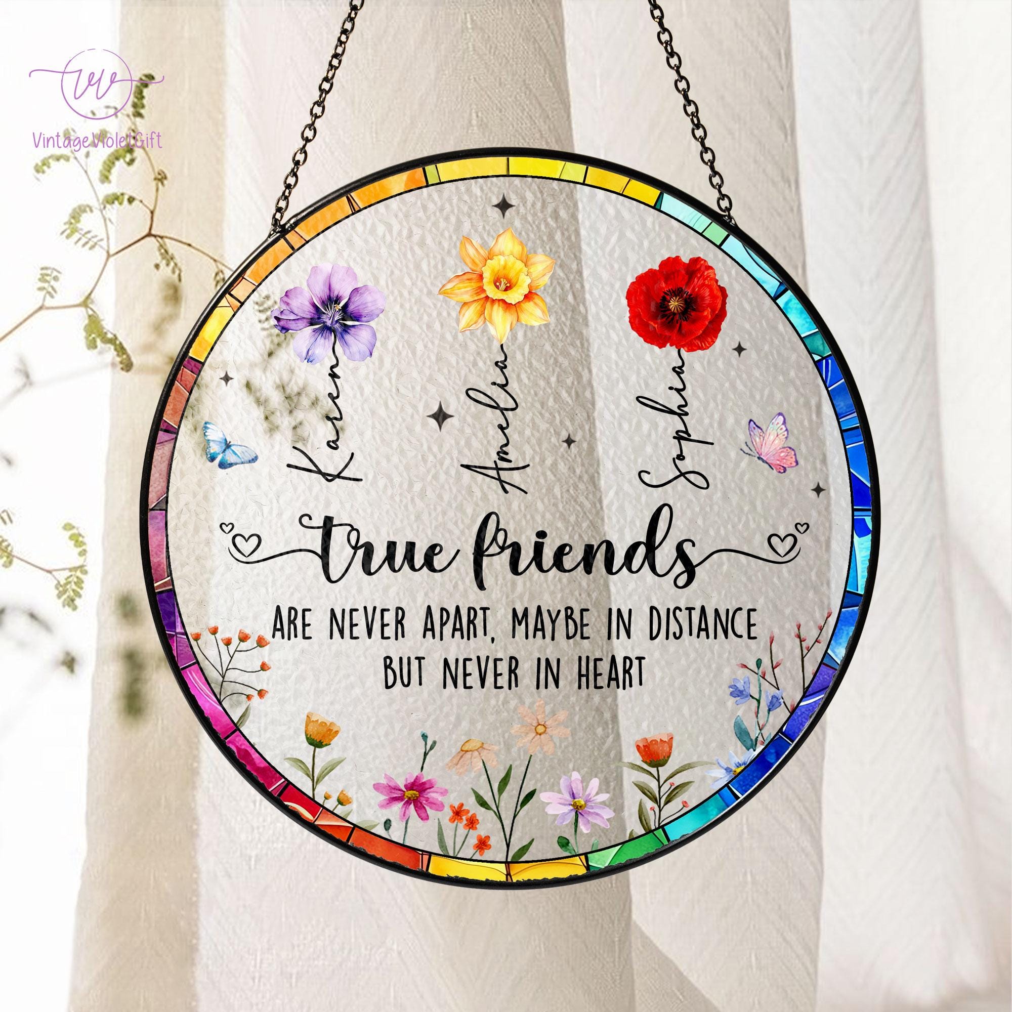 Best Friend Stained Glass Suncatcher, Friendship Birth Month Flower ...