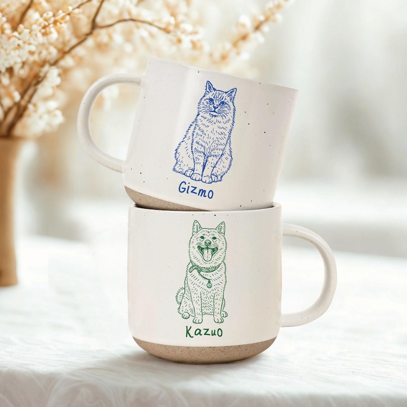 Custom Pet Portrait Pottery Mug With Name, Personalized Dog Portrait ...