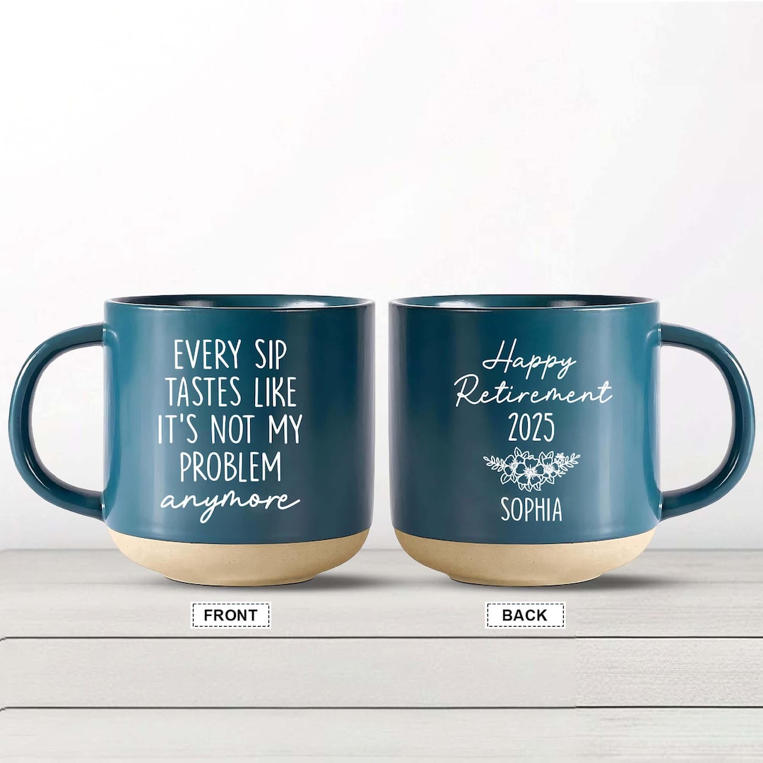 Personalized Retirement Pottery Mug, Happy Retirement Coffee Cup ...