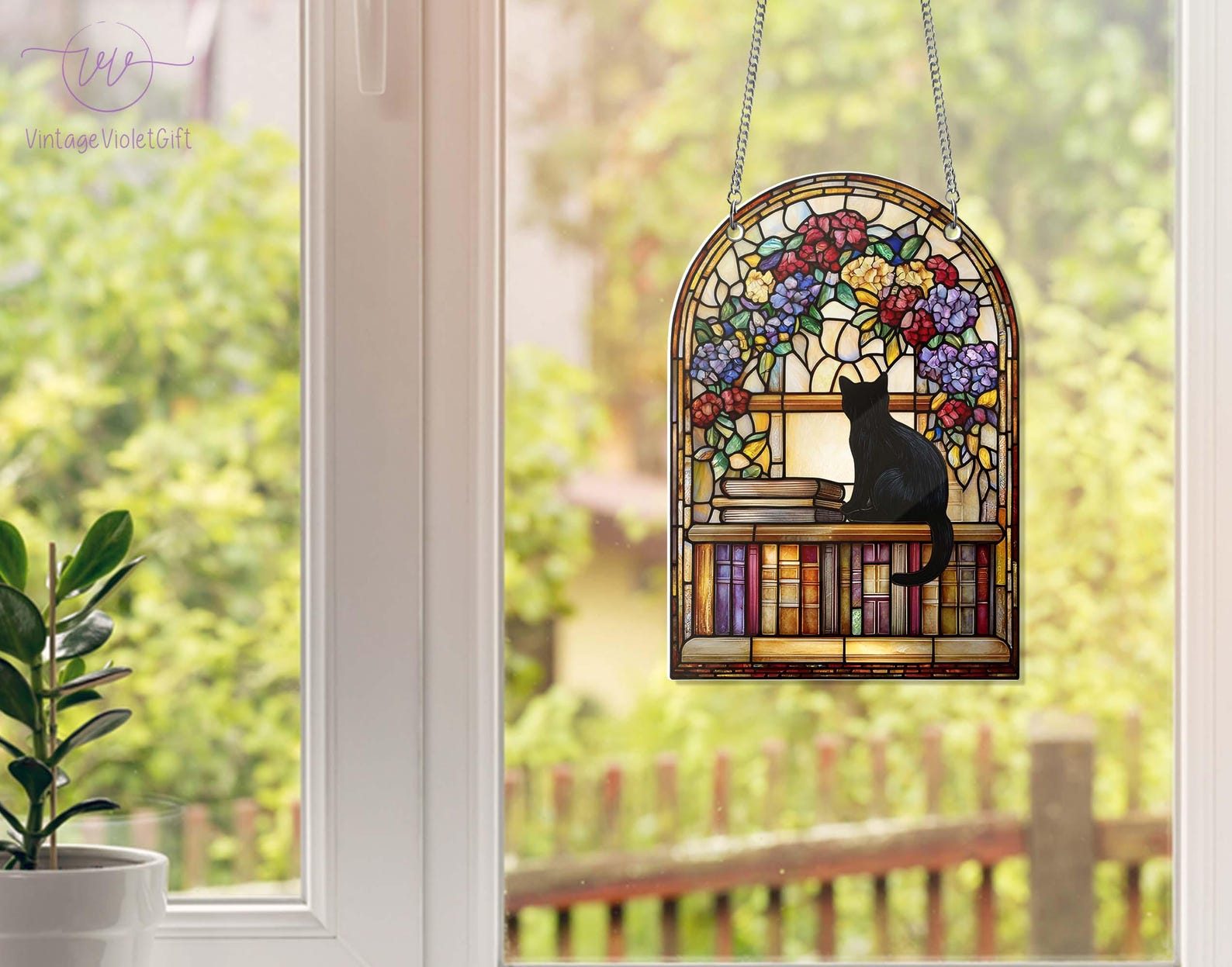 Personalized Cat Book Suncatcher, Black Cat Breeds Window Hanging ...