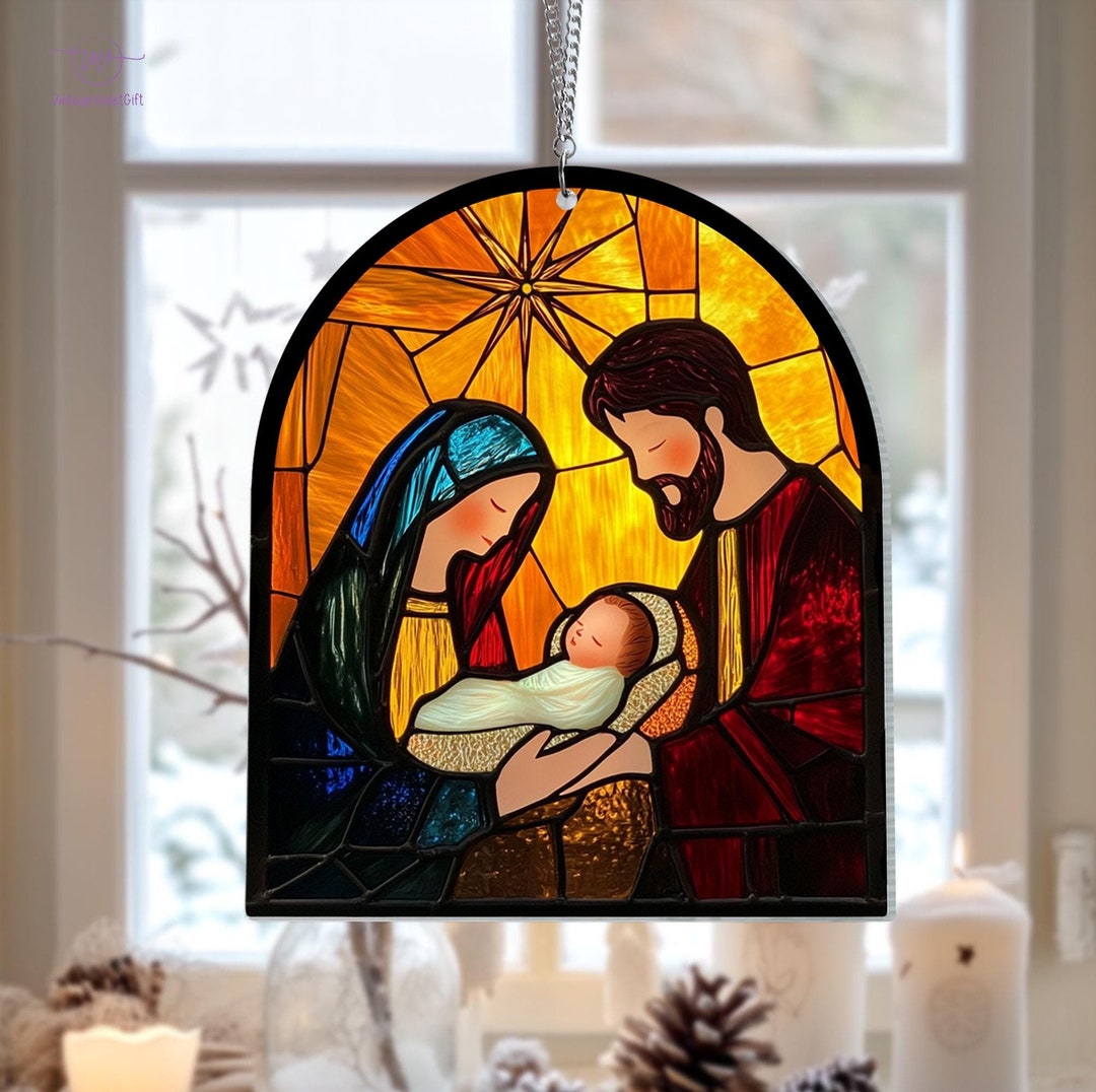 Nativity Scene Christmas Suncatcher, Navity Acrylic Window Hanging ...