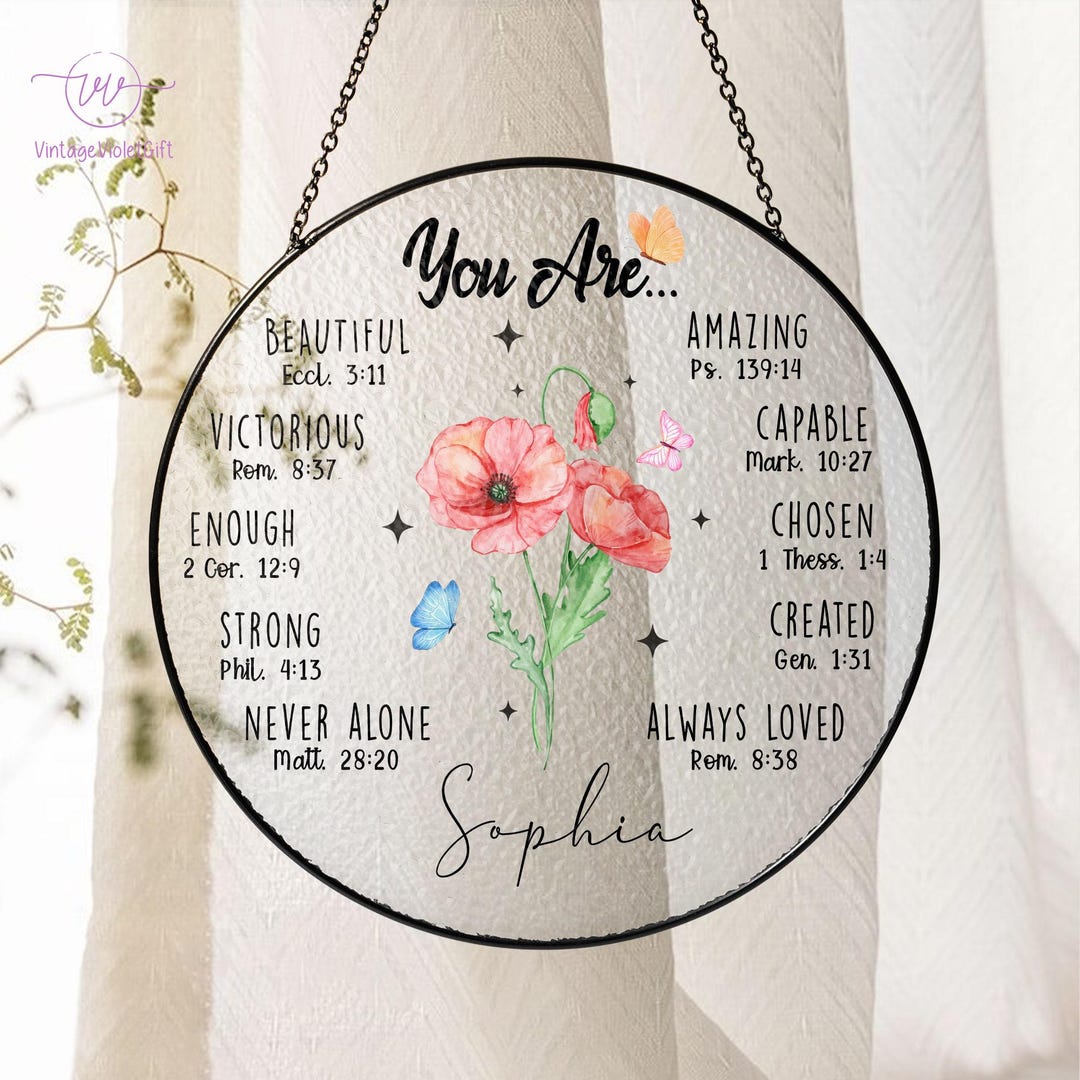 Personalized Bible Verse Stained Glass Suncatcher, Faith Christian ...