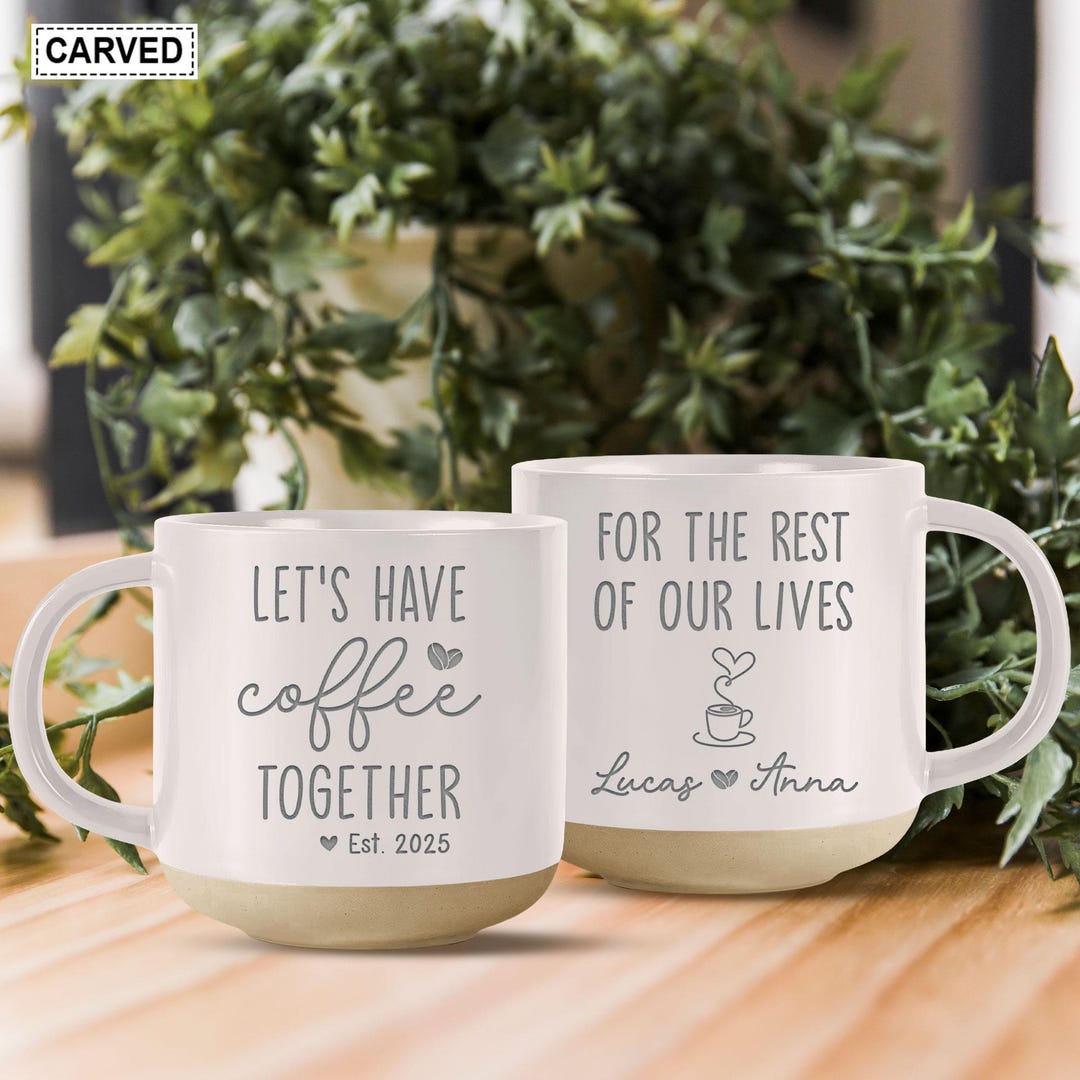 Personalized Wedding Couple Pottery Mugs, Custom Coffee Mug for Couples ...