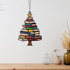 Christmas Book Tree Suncatcher Ornament, Book Lover Gift, Christmas ...