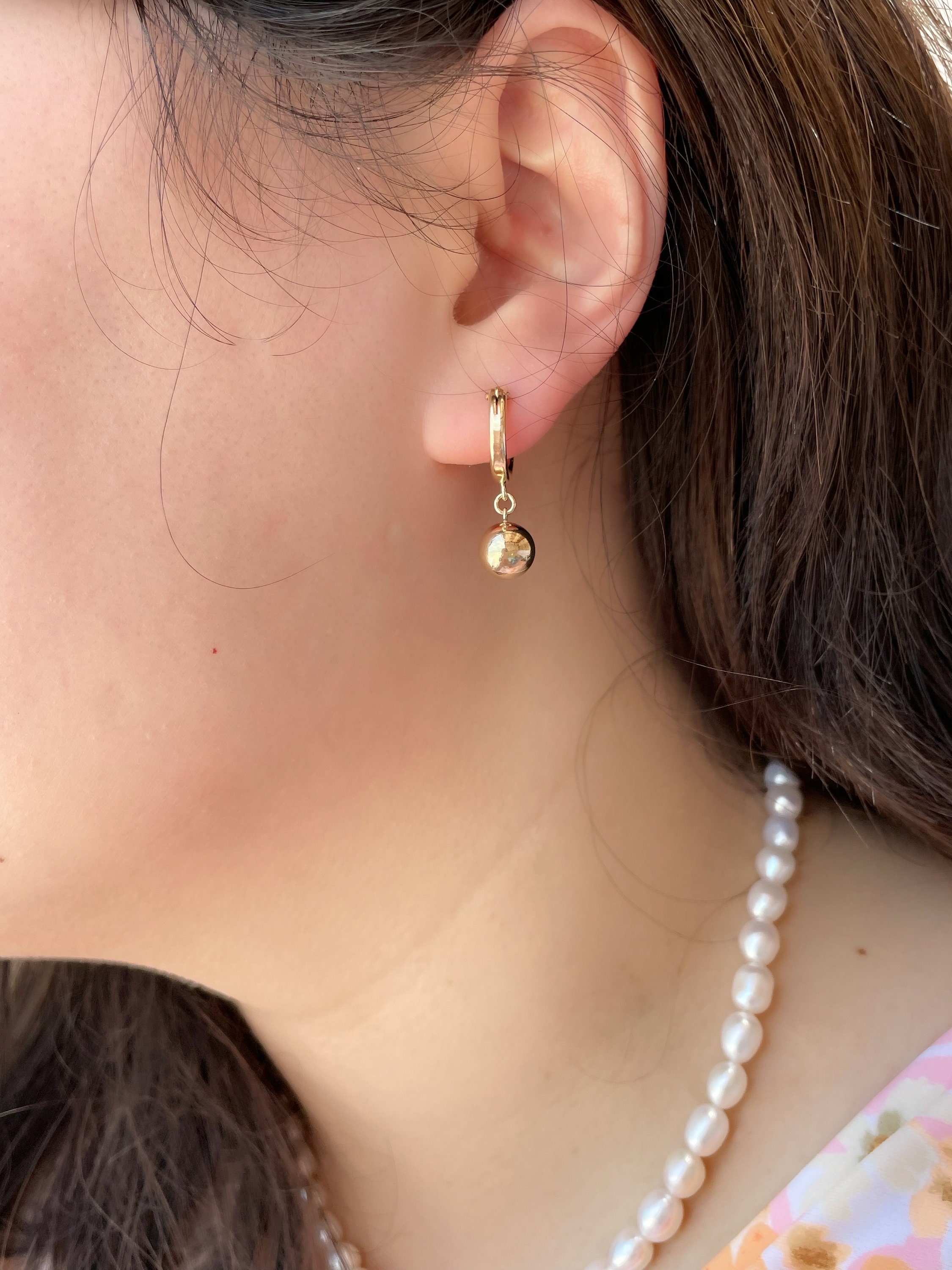 14k Gold Filled Ball Drop Earrings Hoop Earrings Handmade Gift - Etsy