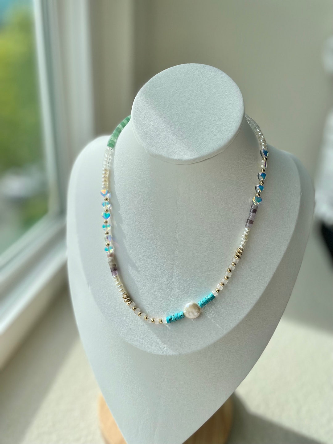 Mermaid Natural Gemstone Necklace 14K Gold Filled Freshwater Pearl ...