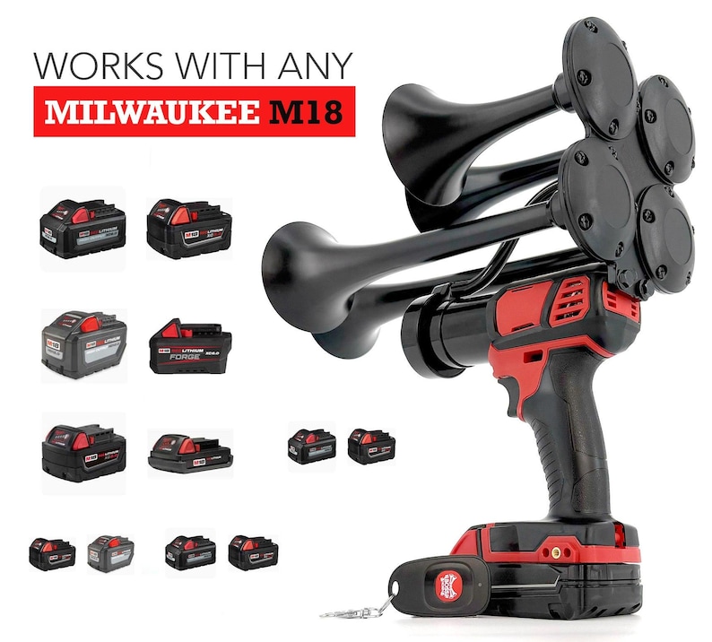 Quad Train Horn for Milwaukee M18 Battery – 140db Four-trumpet Loud ...
