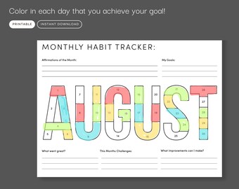 August Habit Tracker Coloring Sheet Printable, Month Habit Tracker ...
