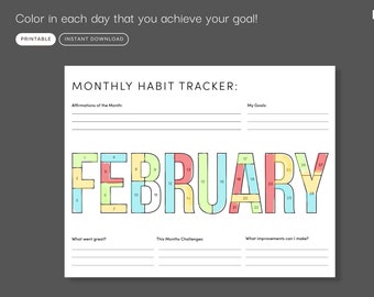 February Habit Tracker Coloring Sheet Printable, Month Habit Tracker ...