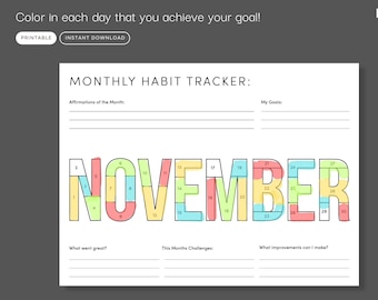 October Habit Tracker Coloring Sheet Printable | Month Fitness Tracker ...