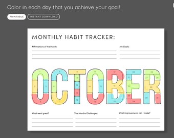 October Habit Tracker Coloring Sheet Printable, Month Habit Tracker ...