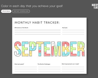 September Habit Tracker Coloring Sheet Printable, Month Habit Tracker ...